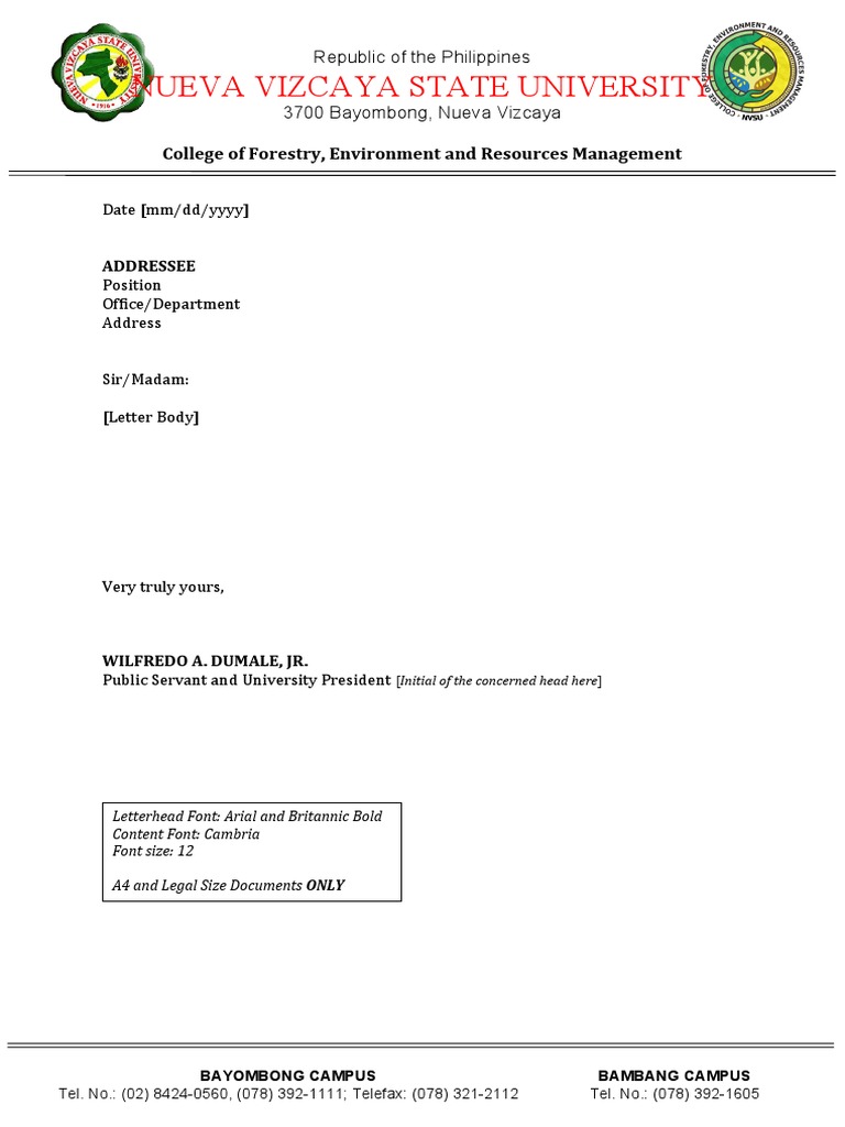 NVSU Letter Template 2023 | PDF