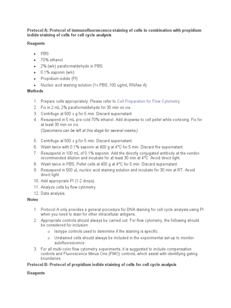 Protocol For Cell Cycle Analysis Using Flow Cytometry | PDF | Flow ... Protocol For Cell Cycle Analysis Using Flow Cytometry | PDF | Flow ...