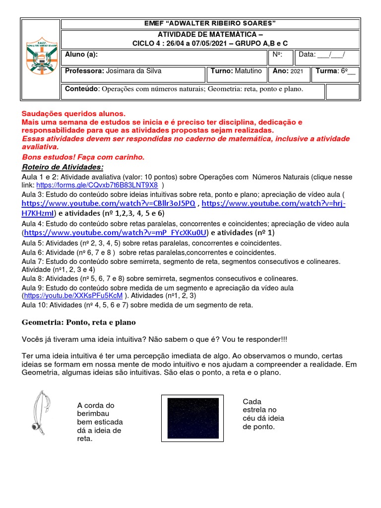 ,) e Atividades (Nº 1,2,3, 4, 5 e 6) ) e Atividades (Nº 1) | PDF | Linha (Geometria) | Geometria ...