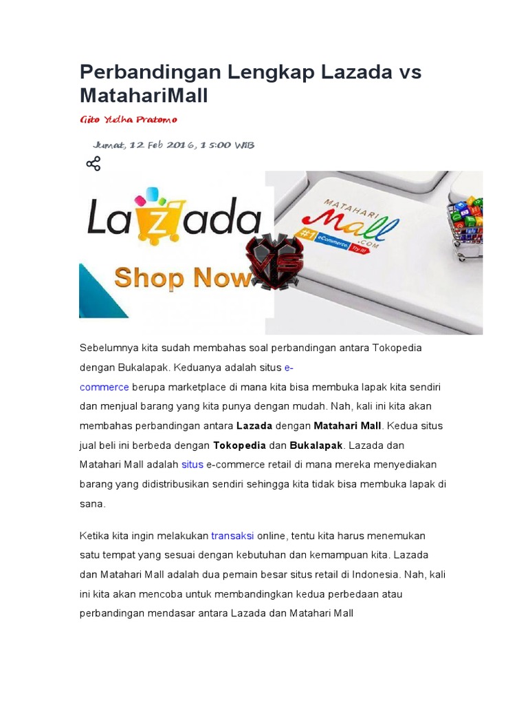 Perbandingan Lengkap Lazada Vs MatahariMall | PDF