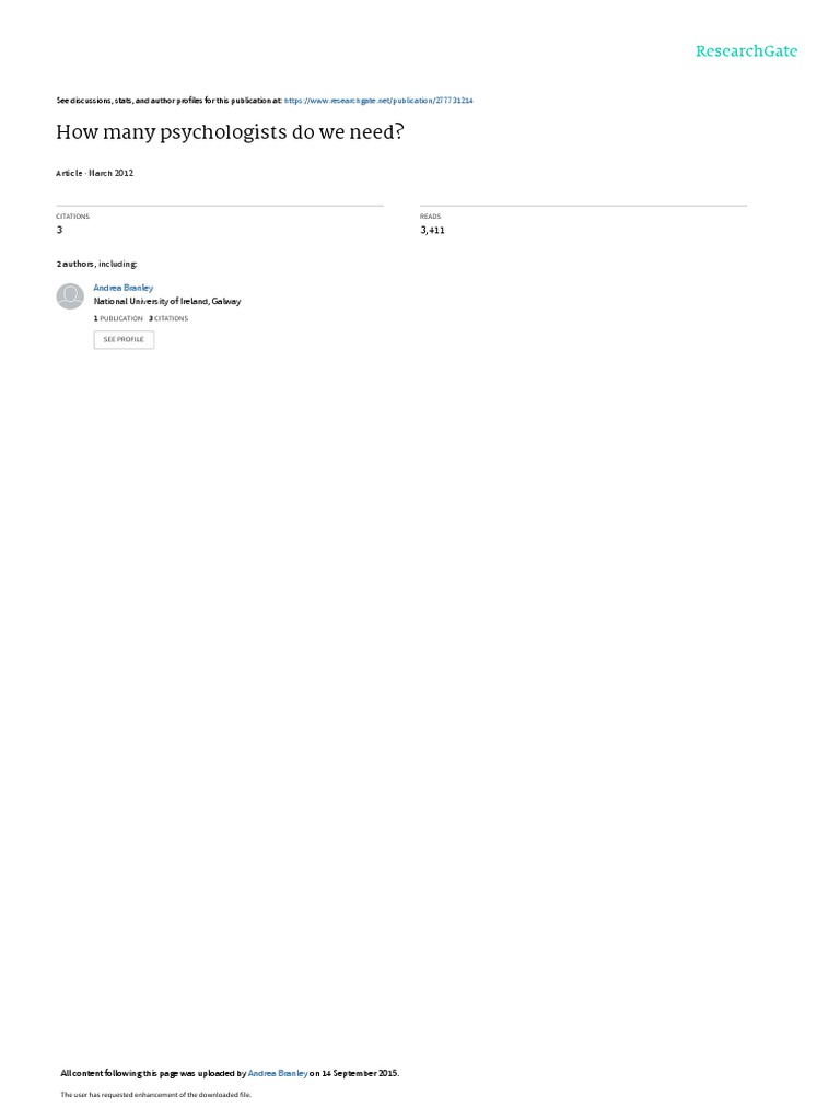 How Many Psychologists Do We Need | PDF | Psychologist | Health Care