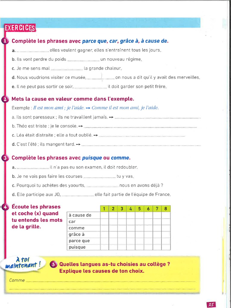 Exprimer La Cause (Exercices) | PDF
