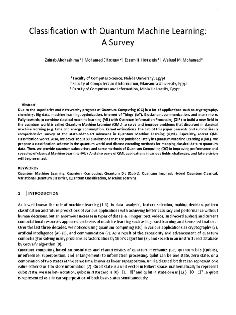 Classification With Quantum Machine Learning: A Survey: 1 ...
