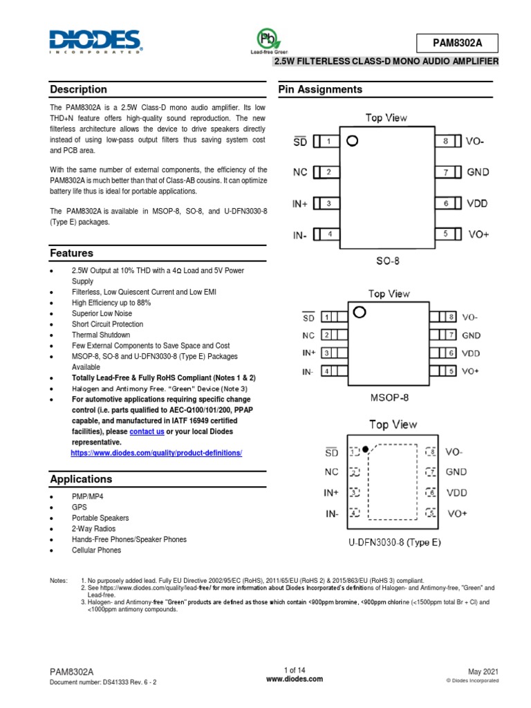 PAM8302A Datasheet | PDF | Amplifier | Capacitor