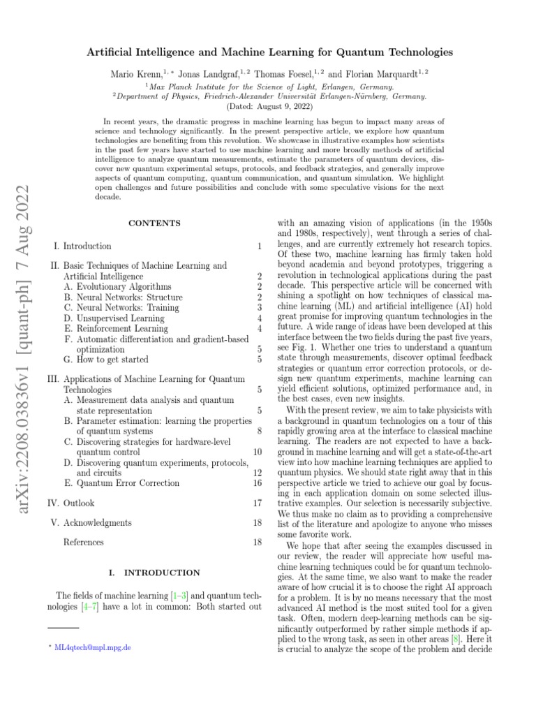 Artificial Intelligence and Machine Learning For Quantum Technologies | PDF | Artificial Neural ...