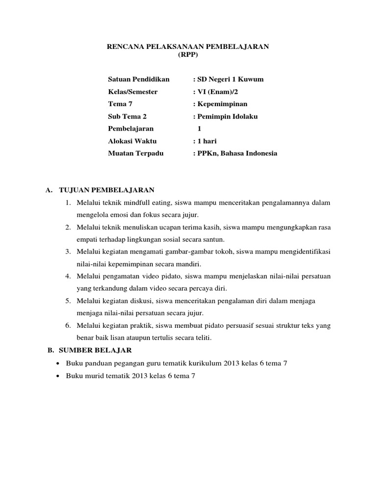 RPP BERDIFERENSIASI Kelas 6 Tema 7 Subtema 1 Pembelajaran 2 | PDF
