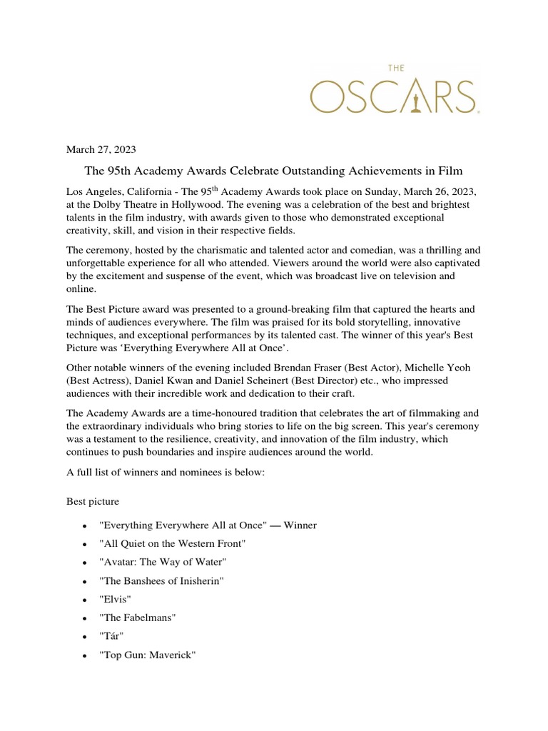 Press Release For Oscars | PDF | Academy Awards