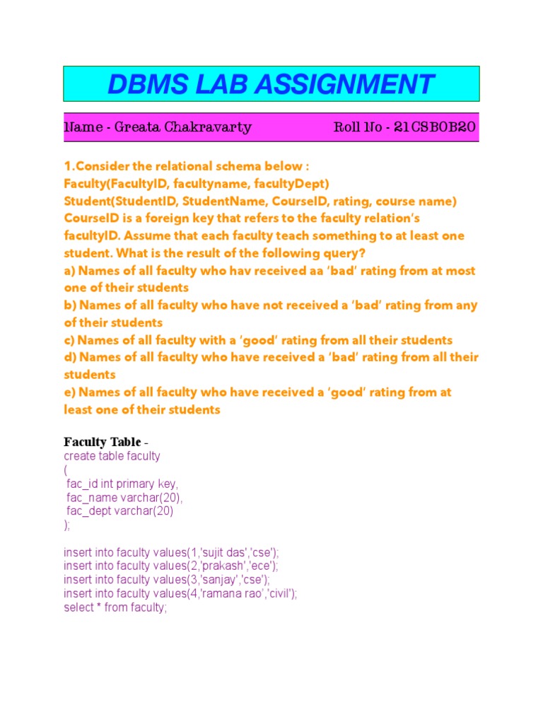 21CSB0B20 DBMS Assignment | PDF | Data Management Software | Computing 21CSB0B20 DBMS Assignment | PDF | Data Management Software | Computing