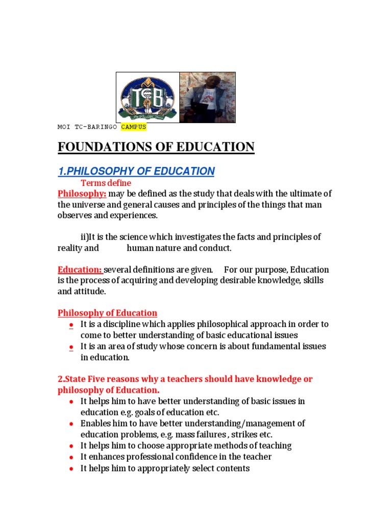 Foundations of Education Overview | PDF | Teachers | Philosophy Of ...
