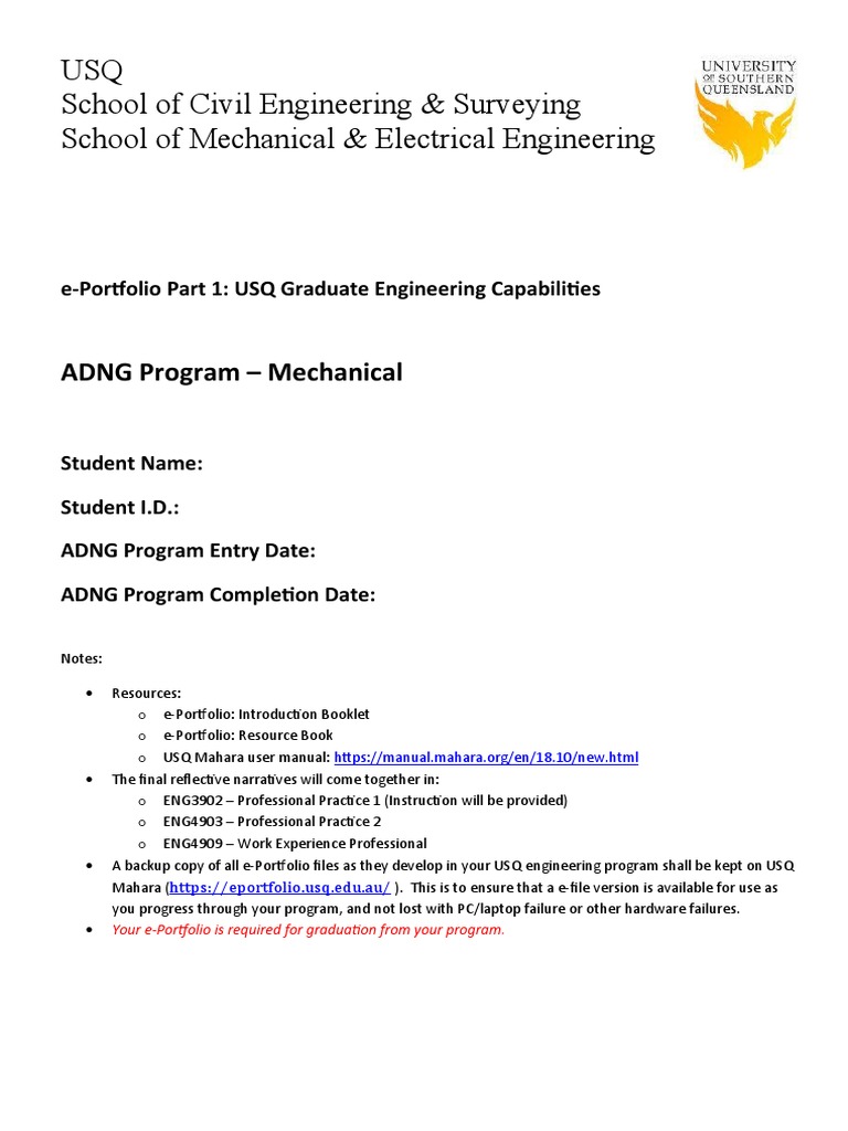 ADNG USQ Student Portfolio Template - Mech | PDF | Engineering ...