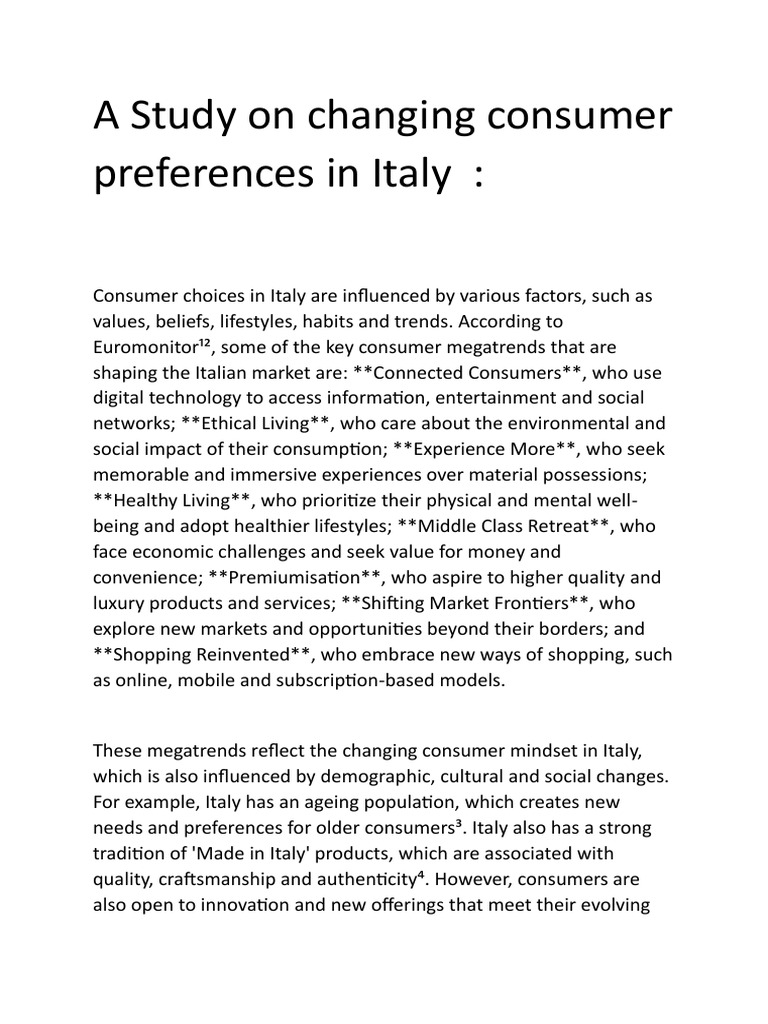 A Study On Changing Consumer Preferences in Italy | PDF | Consumer ...