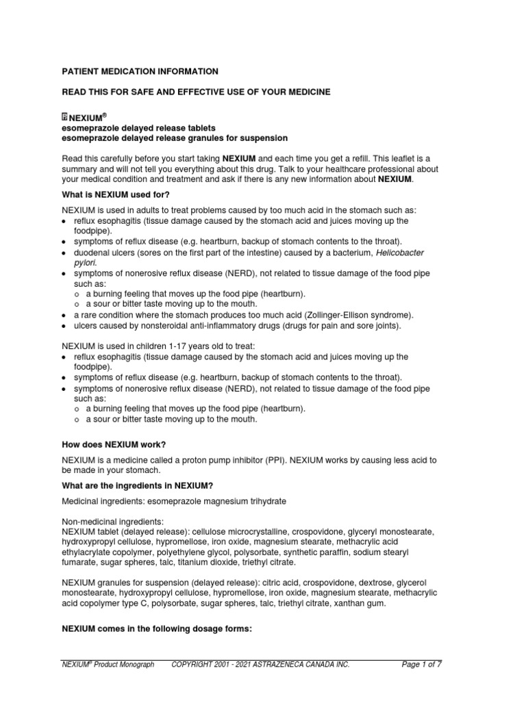 Nexium Consumer Information Leaflet en | PDF