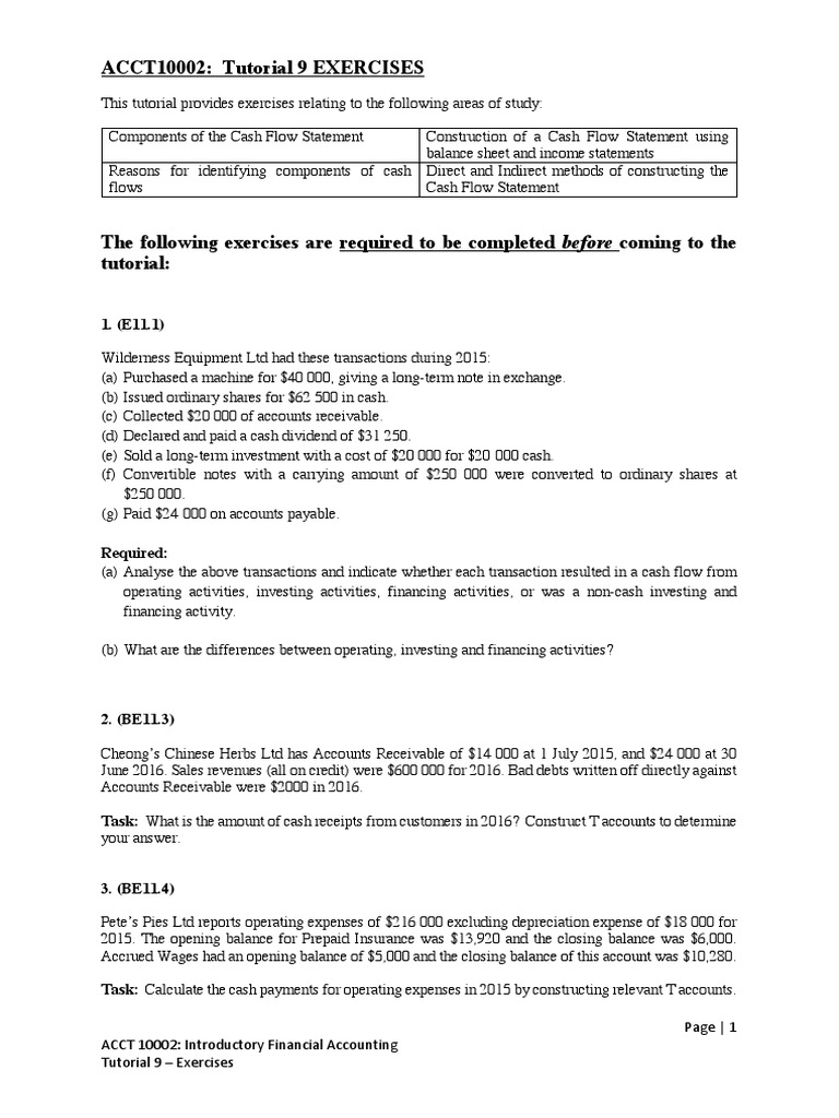 ACCT10002 Tutorial 9 Exercises | PDF | Expense | Dividend