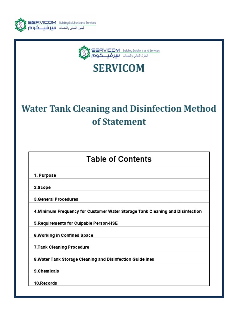Water Tank Cleaning and Disinfection Method of Statement | PDF | Water ...