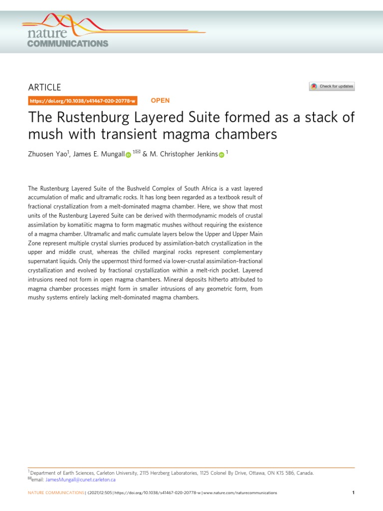 The Rustenburg Layered Suite Formed As A Stack of Mush With Transient ...