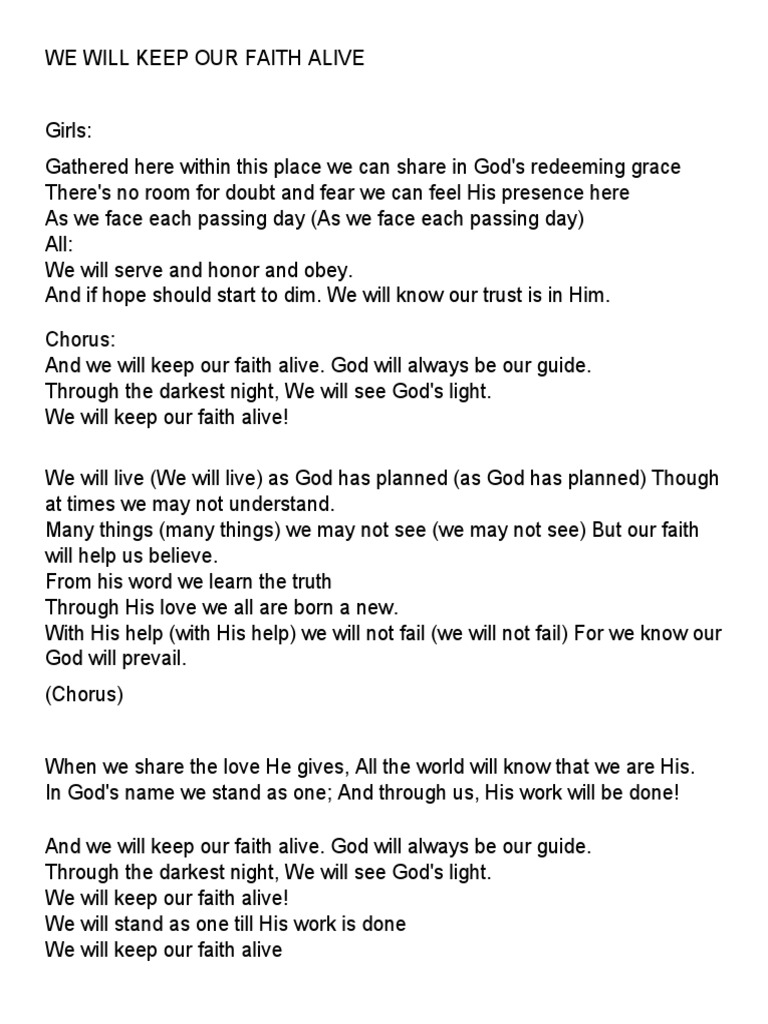 We Will Keep Our Faith Alive | PDF