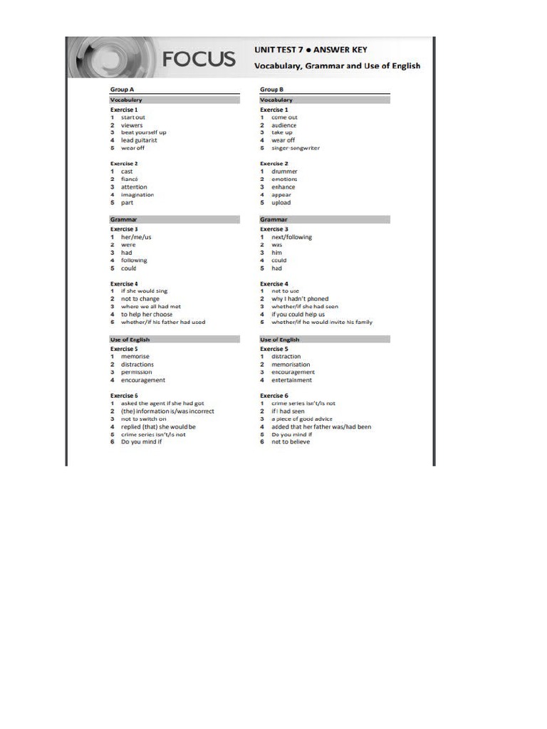 Unit Test 7 Answer Key | PDF