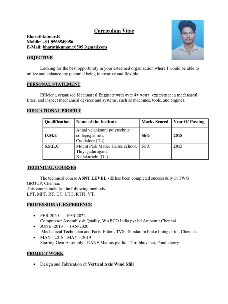 CV Mechanical Engineer Bharathkumar | PDF | Nondestructive Testing ...