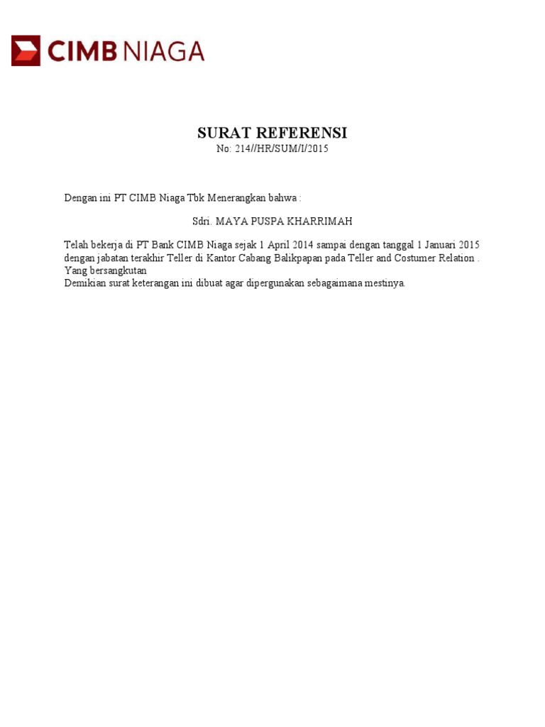 SURAT KETERANGAN Bank Cimb | PDF | Karier & Perkembangan | Bisnis