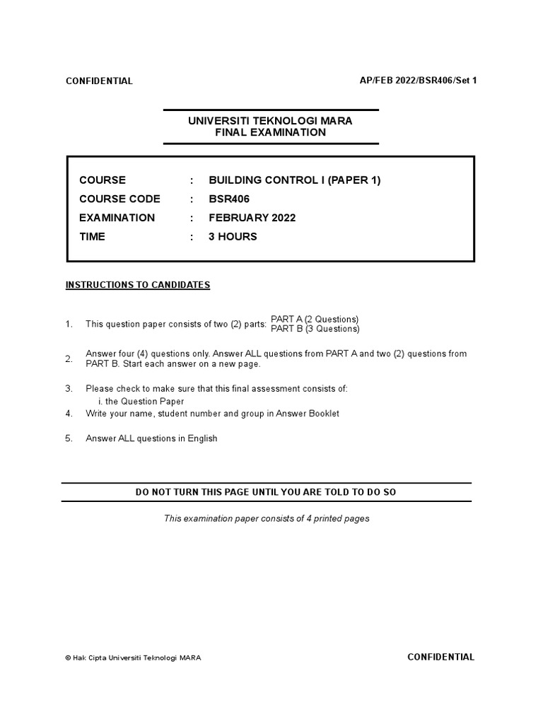 Universiti Teknologi Mara Final Examination: Confidential AP/FEB 2022/BSR406/Set 1 | PDF ...