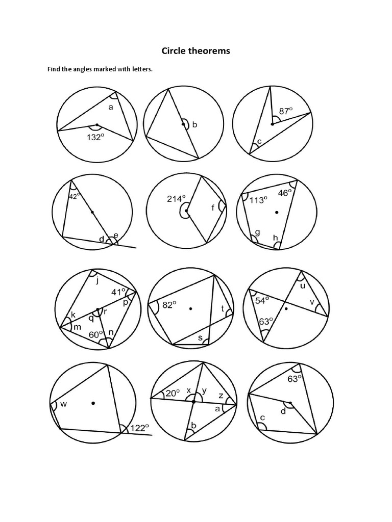 Circle Theorems Worksheet | PDF