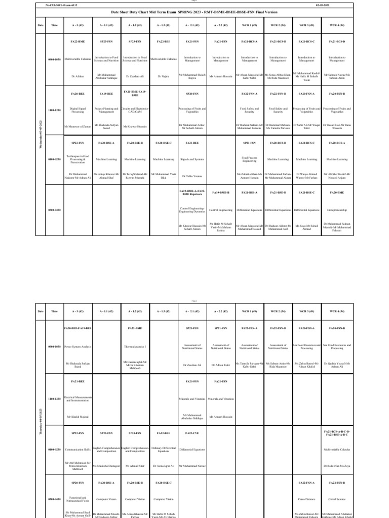 Date Sheet Mid Term Exam SPRING 2023-02-05-2023 | PDF Date Sheet Mid Term Exam SPRING 2023-02-05-2023 | PDF