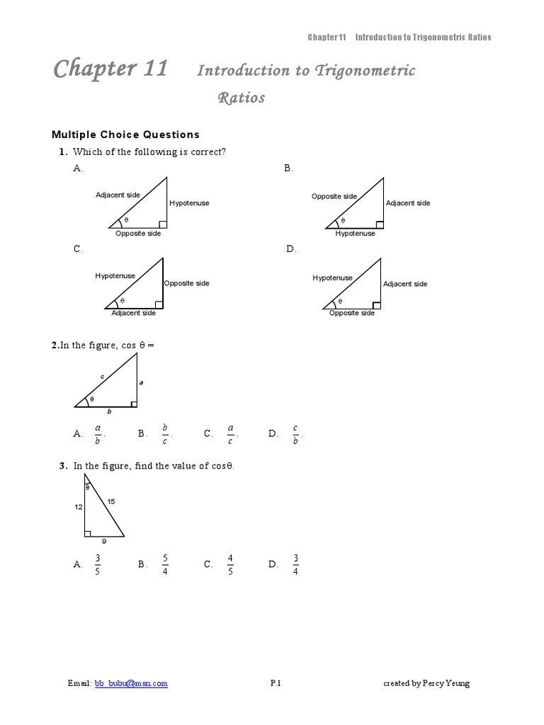 Introduction To Trigonometric Ratios: Multiple Choice Questions | PDF ...