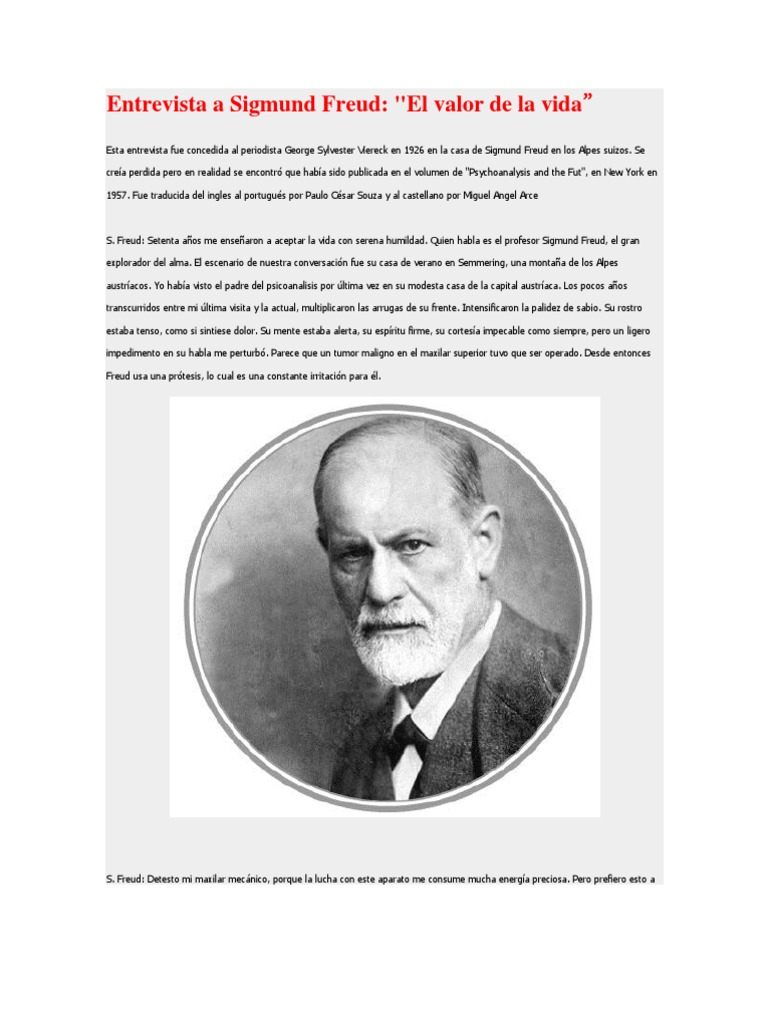 Entrevista A Sigmund Freud | PDF | Psicoanálisis | Sigmund Freud