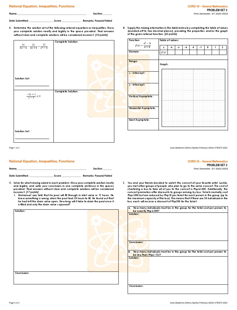 Geoff S. Dizon - Problem Set 2 - Topic 2 | PDF | Asymptote | Equations