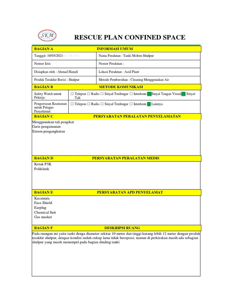 Rescue Plan Confined Space. | PDF