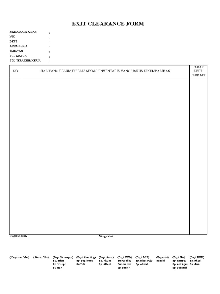 Exit Clearance Karyawan | PDF