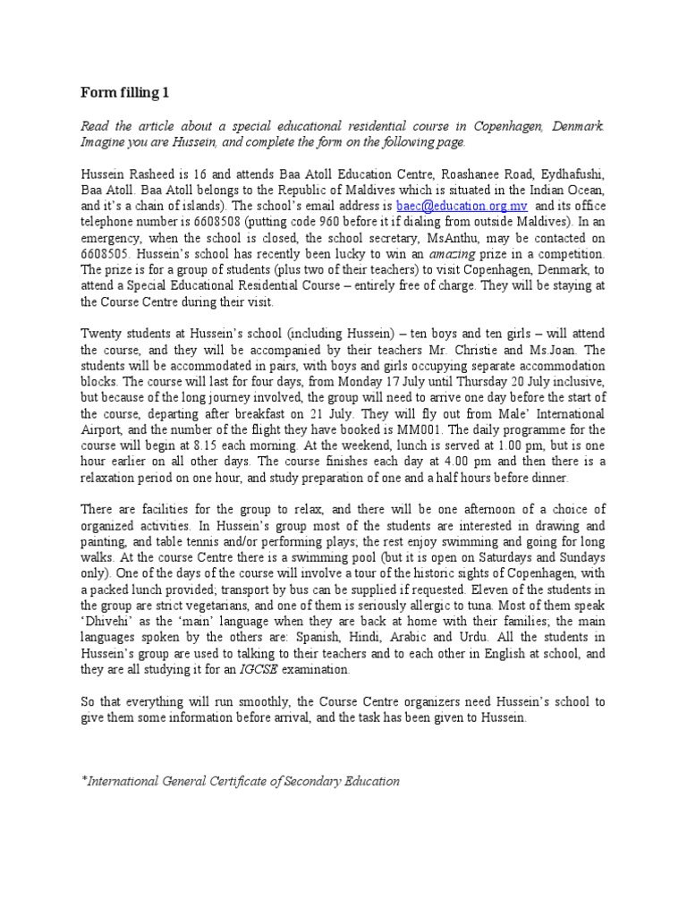 Form Filling Exercise - To Be Shared | PDF | Lunch | Ellipsis