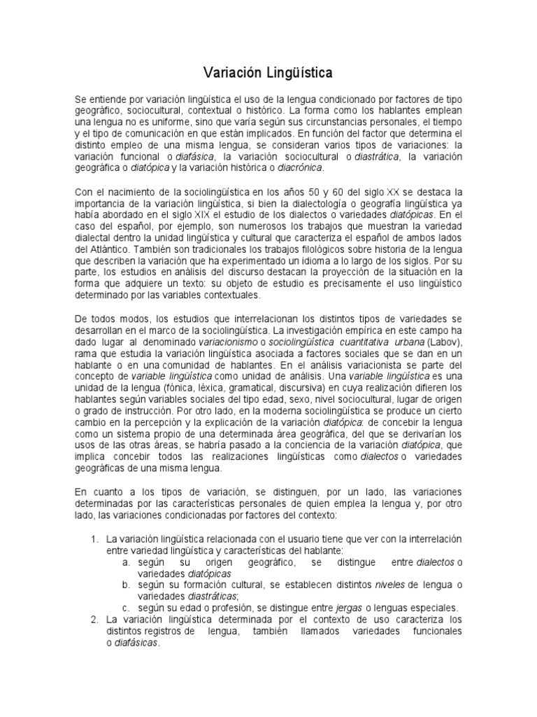 Variacion Linguistica | PDF | Dialecto | Sociolingüística