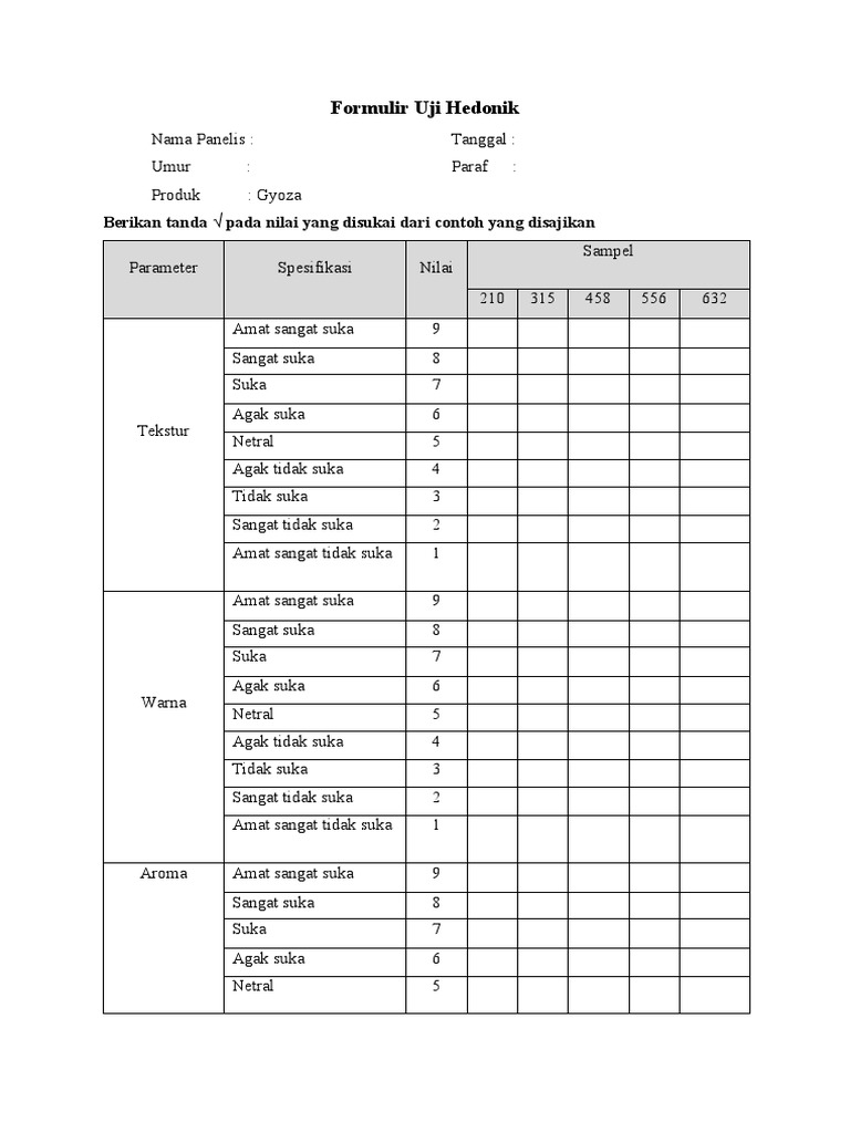 Formulir Uji Hedonik Gyoza | PDF