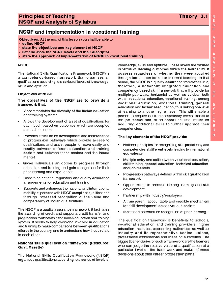 Lesson 3.1 NSQF and Implementation in Vocational Training | PDF ...