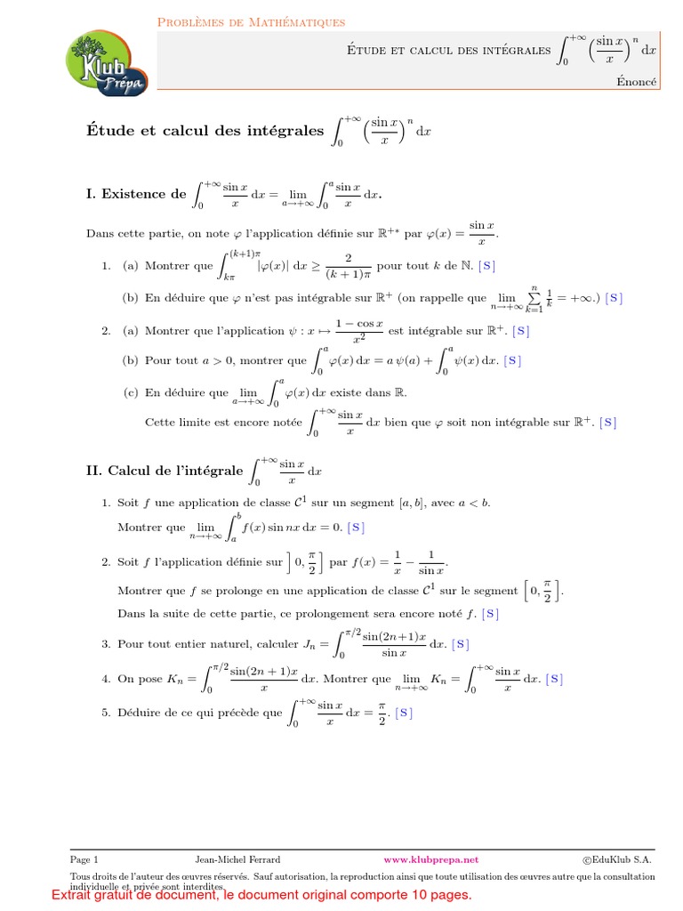 Intégrales de sin(x)/x et leurs propriétés | PDF | Méthodes et ...