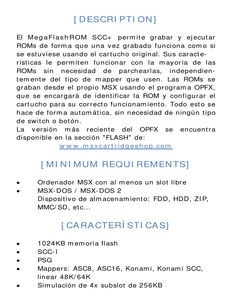 MegaFlashROM SCC+: Guía de Uso y Funciones | PDF | Memoria de sólo ...