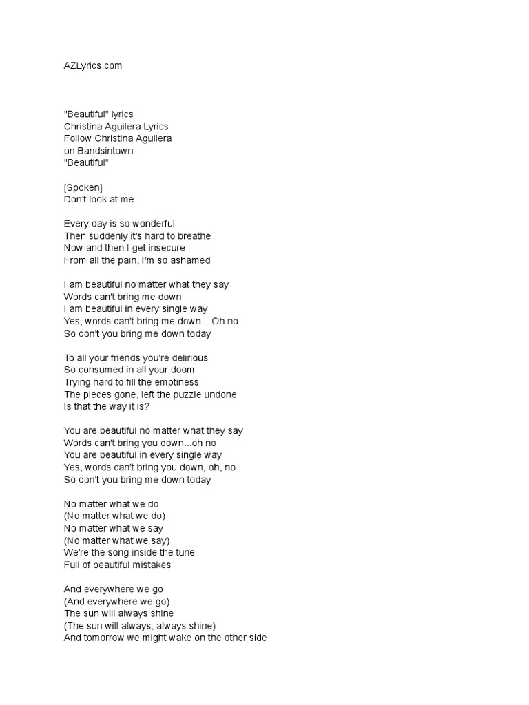 Christina Aguilera Beautiful Lyrics | PDF | Contemporary Music ...