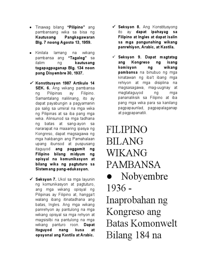 Filipino Bilang Wikang Pambansa Nobyembre 1936 - : Inaprobahan NG ...