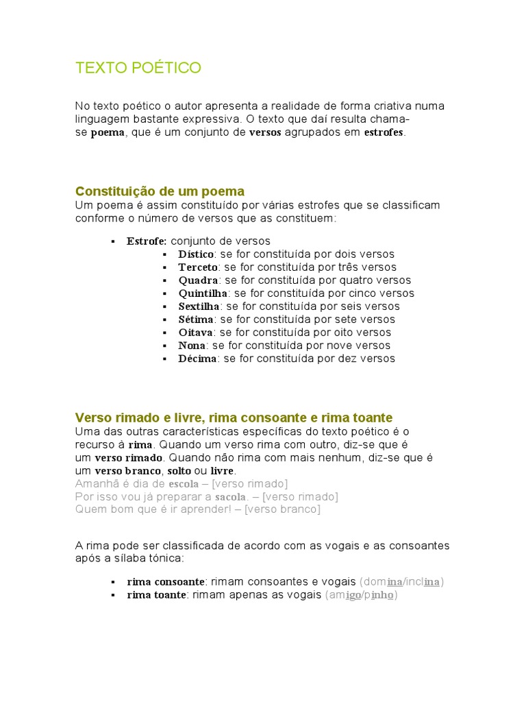 TEXTO POÉTICO | PDF | Métrica (poesia) | Sílaba
