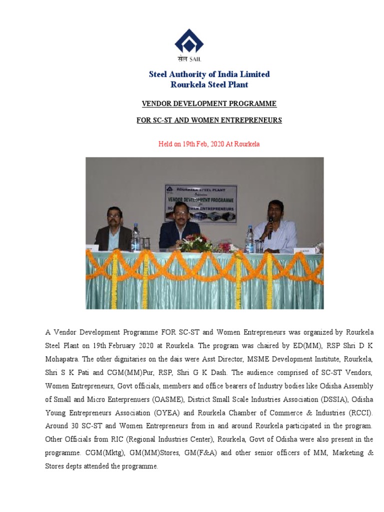 Steel Authority of India Limited Rourkela Steel Plant: Vendor ...
