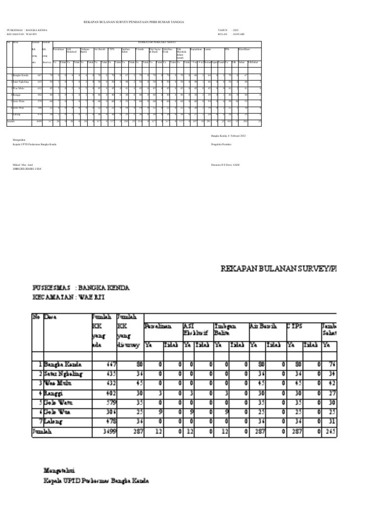 Rekapan Bulanan Survey/Pendataan Phbs Rumah Tangga | PDF