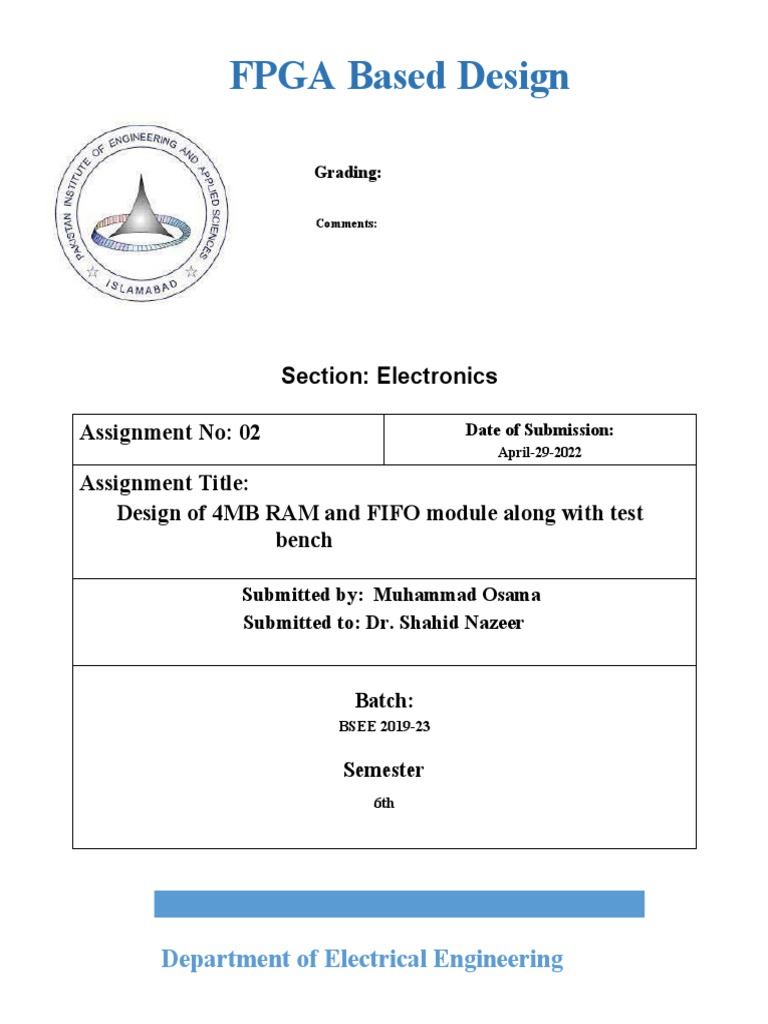 Fpga Assignment 2 Osama | PDF | Random Access Memory | Computer Data ...
