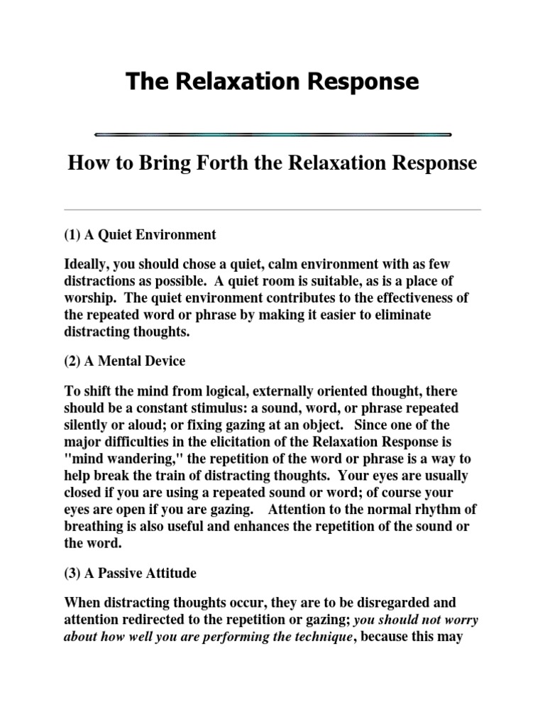 Relaxationresponse | PDF | Relaxation (Psychology) | Attention