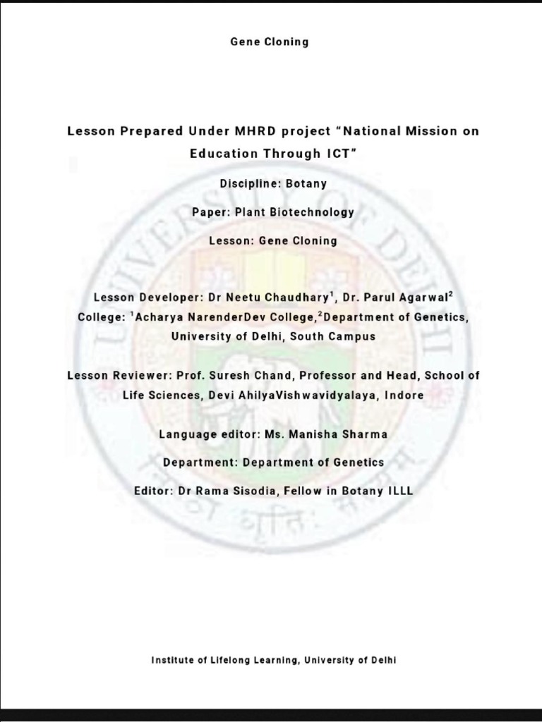 Gene Cloning Du Notes Pdf
