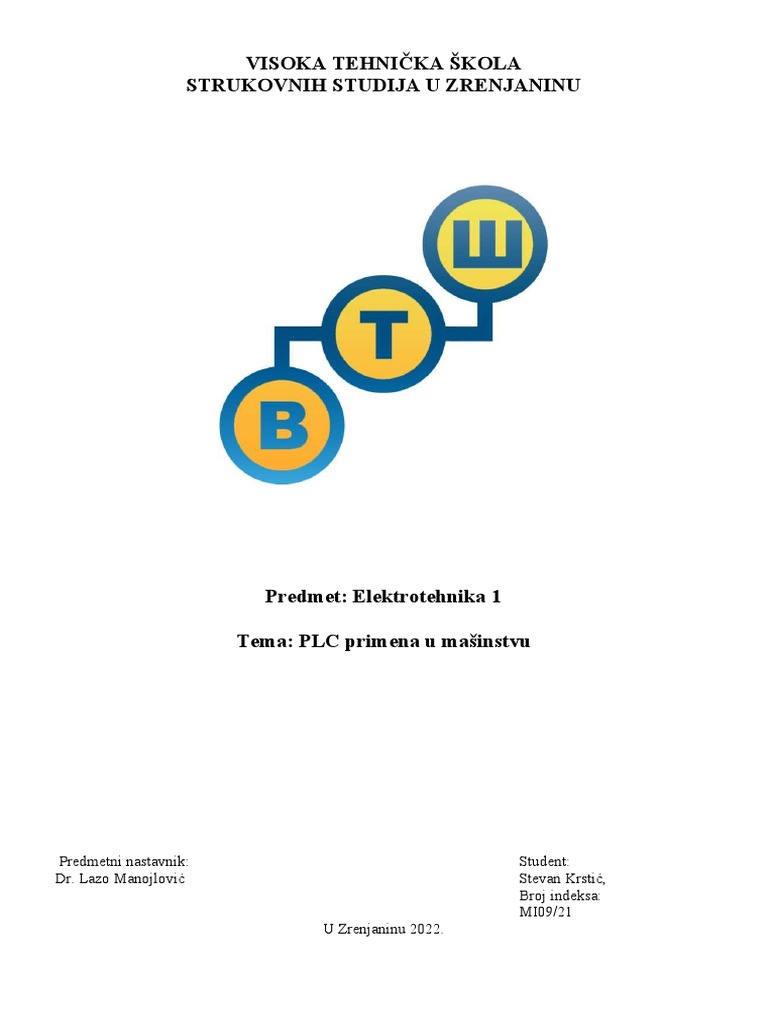 Seminarski Rad Primena PLC-a U Masinstvu | PDF