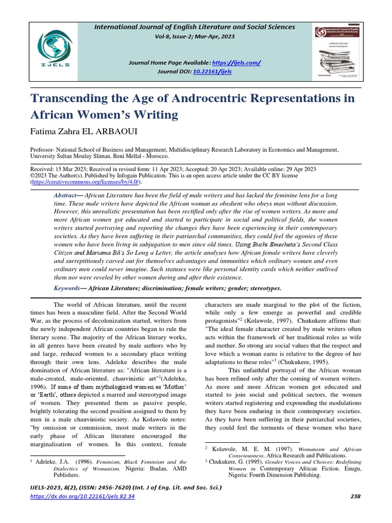 Transcending The Age of Androcentric Representations in African Women's ...
