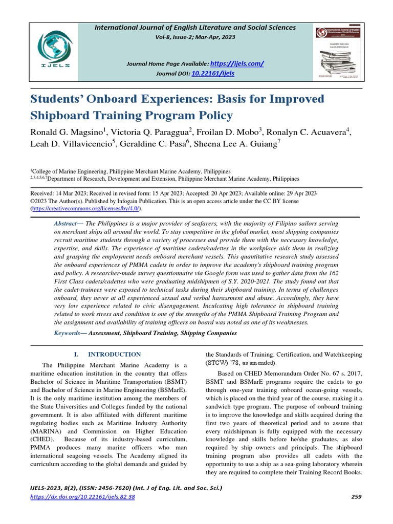 Students' Onboard Experiences: Basis For Improved Shipboard Training ...