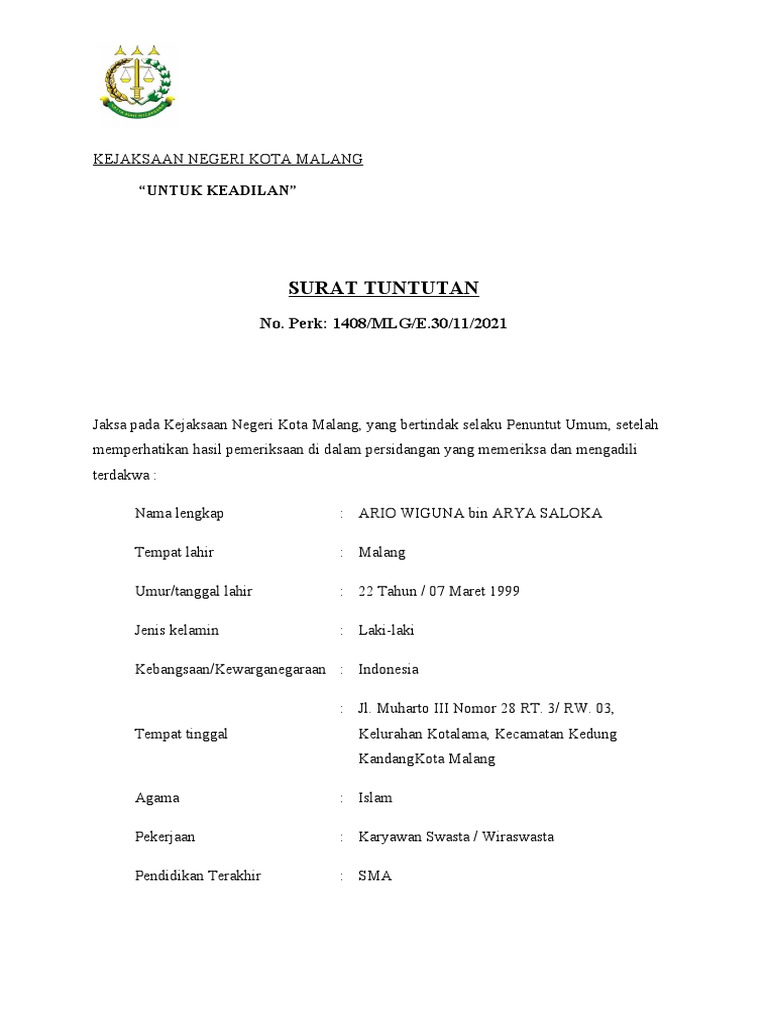 Surat Tuntutan Pidana Pencurian | PDF