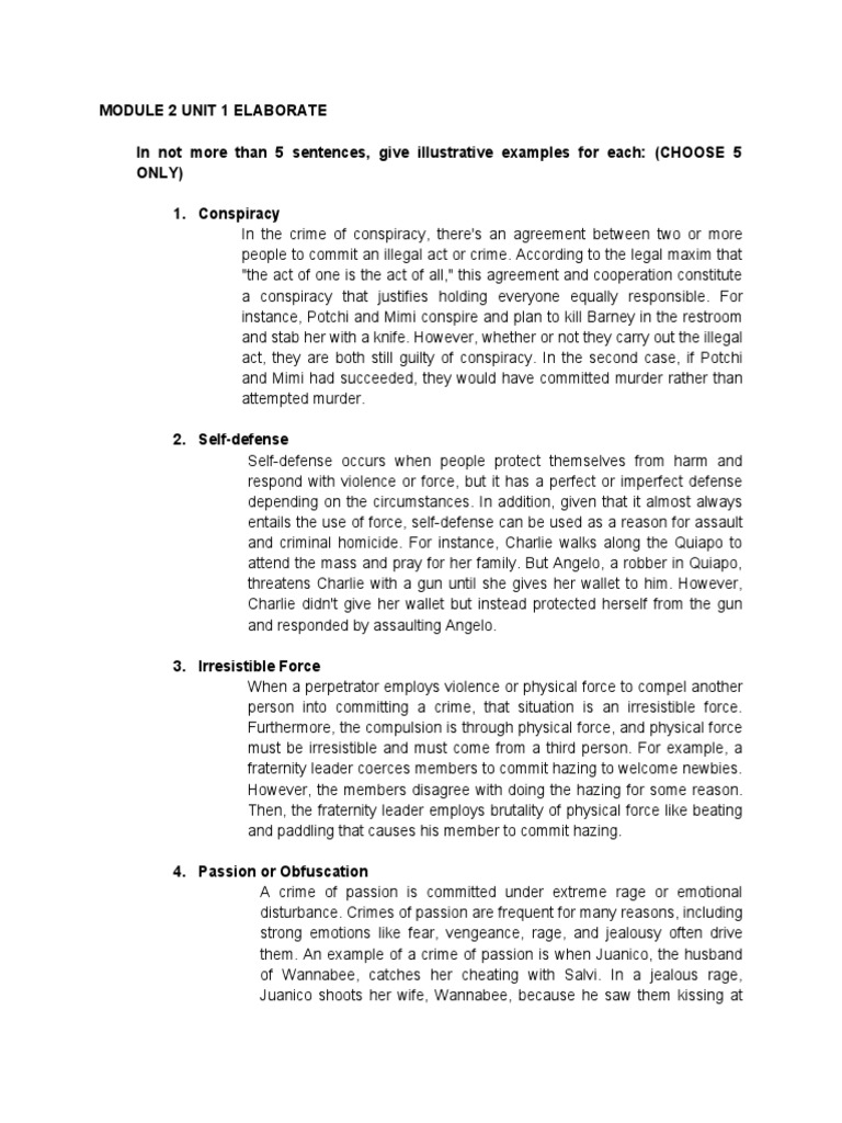 Pos 324 Module 2 Unit 1 Elaborate | PDF | Self Defense | Murder